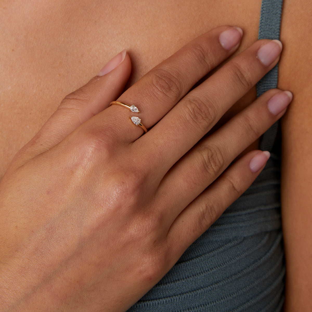 Crystal Pear Gold Open Ring | Astrid & Miyu Rings