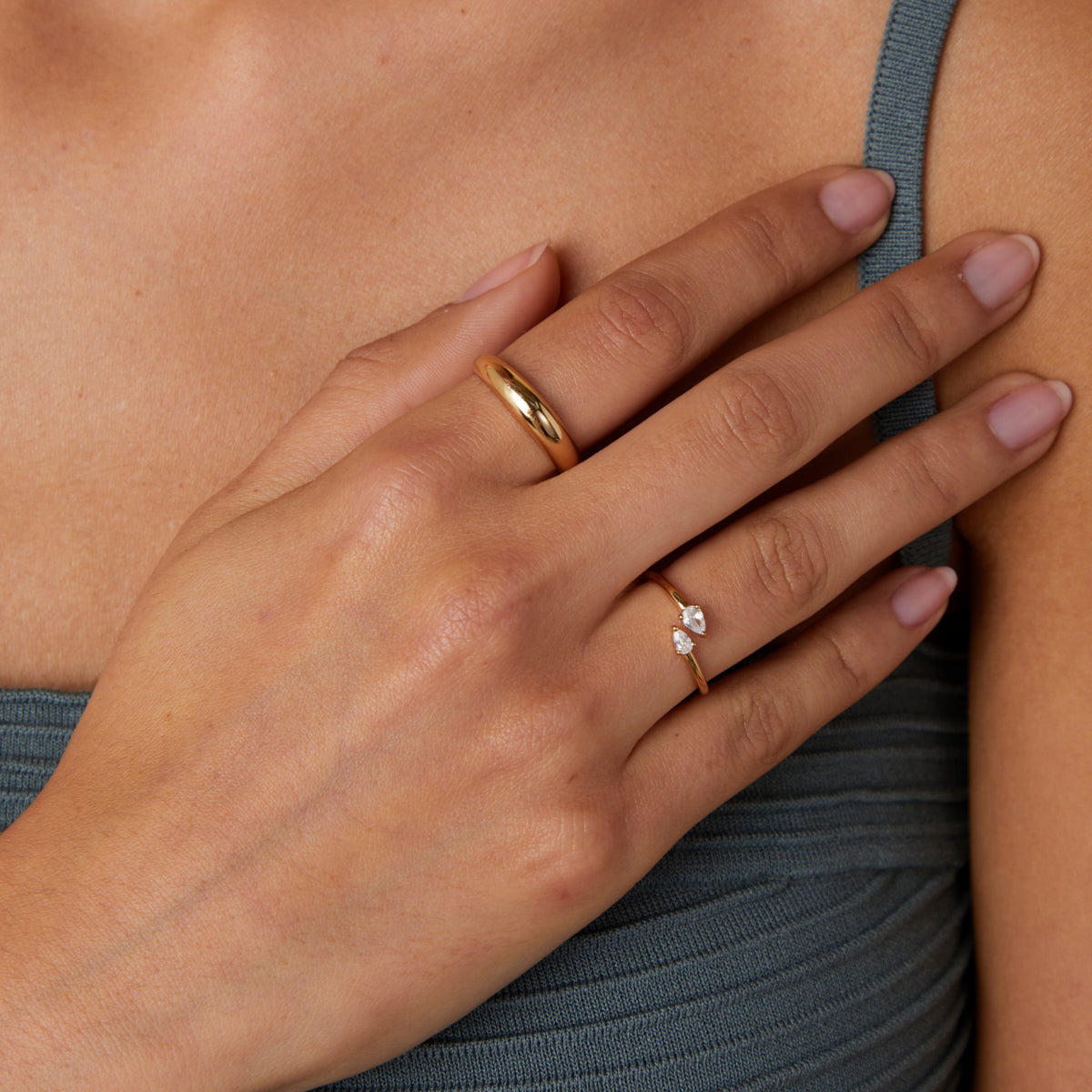 Crystal Pear Gold Open Ring | Astrid & Miyu Rings